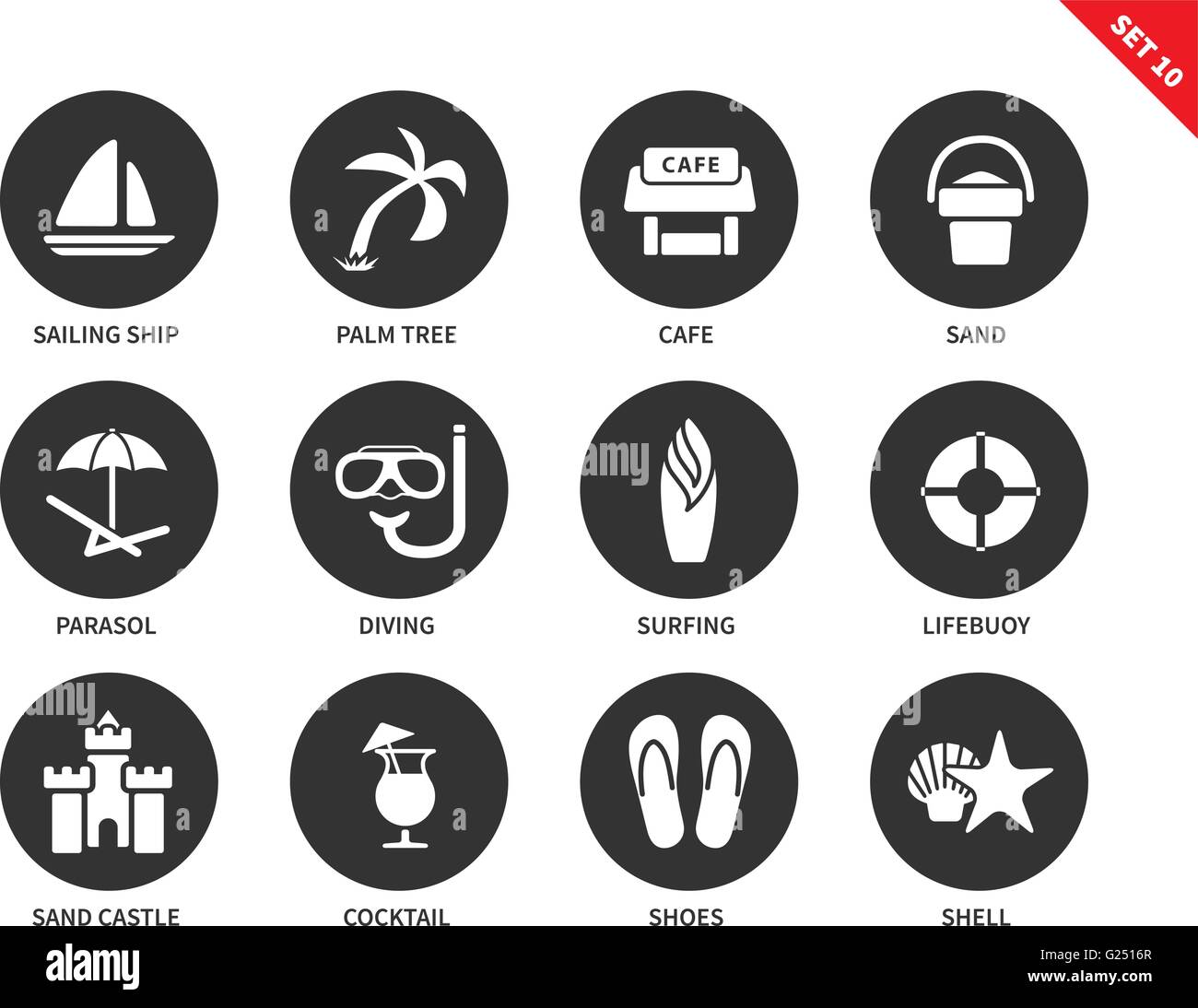 Beach tropical resort icons on white background Stock Vector Image ...