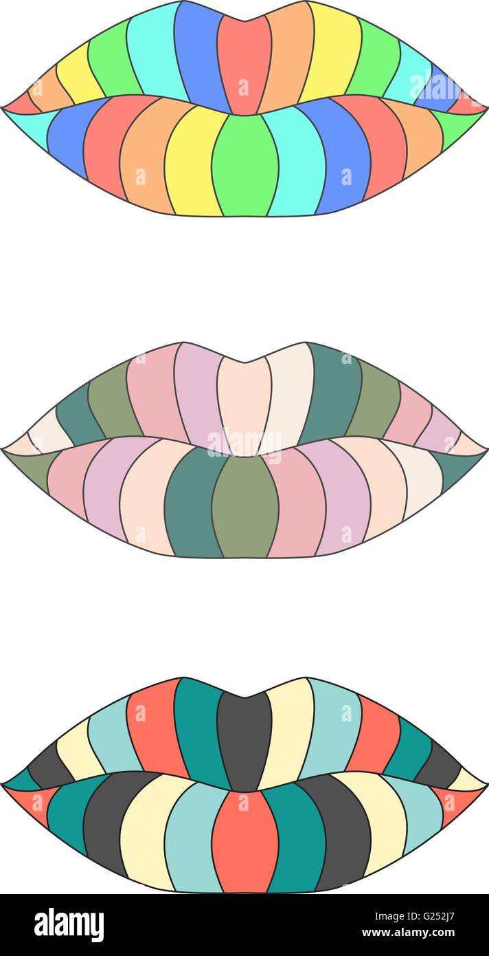 Vector. Beautiful colorful lips decoration for fashion posters, fabrics ...