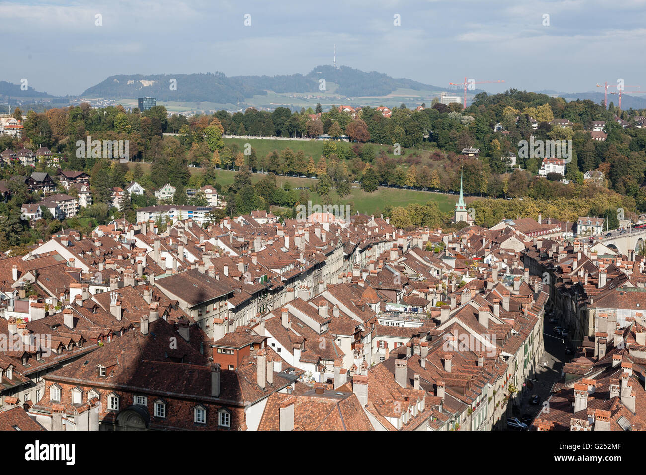 An aerial view of old Bern from the tower of The Bern Minster which is ...