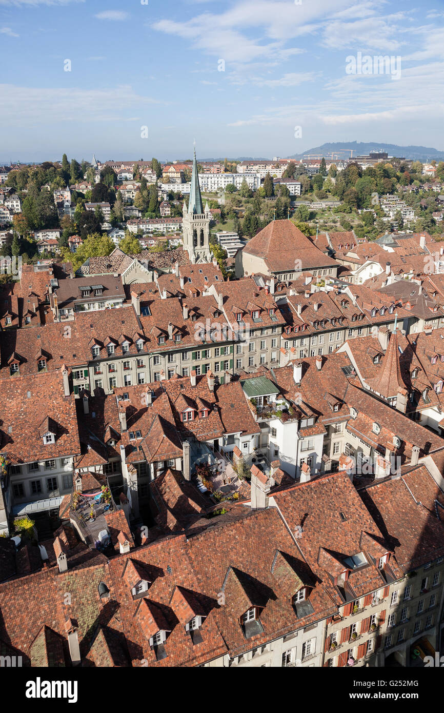 An aerial view of old Bern from the tower of The Bern Minster which is ...
