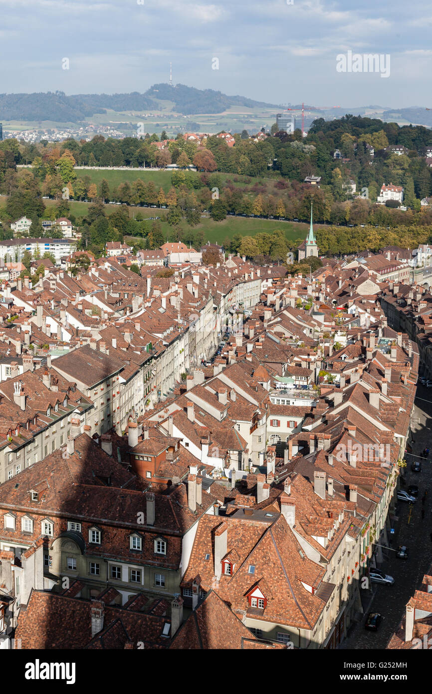 An aerial view of old Bern from the tower of The Bern Minster which is ...