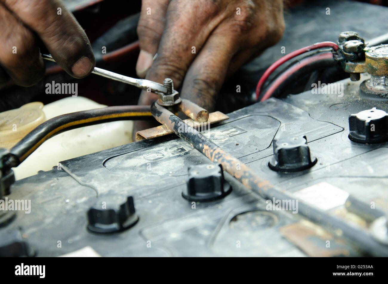 Old man 60 years old professional automotive motor mechanic repair and ...