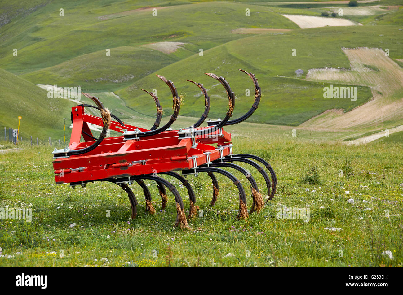equipment. Castelluccio. mower, agriculture. Umbria, Italy Stock Photo ...