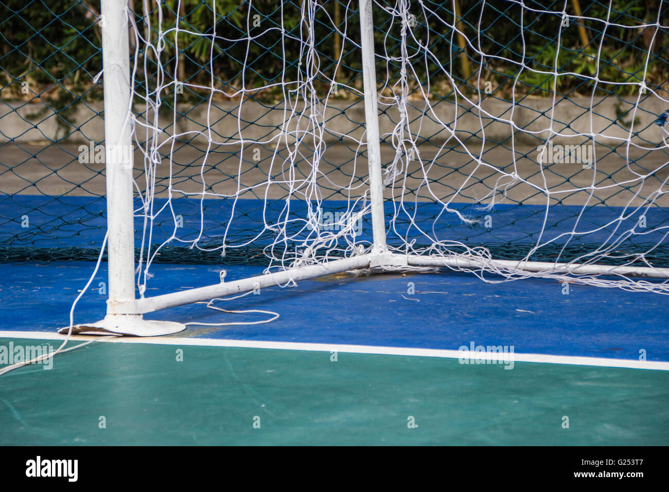 Goal Nets Futsal in futsal field. futsal soccer goal Stock Photo - Alamy