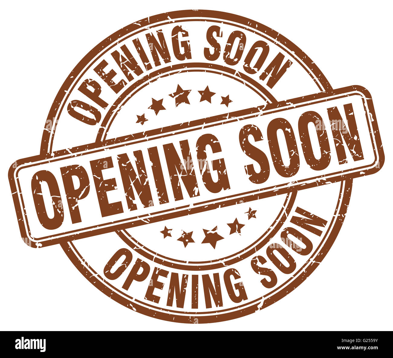 opening soon brown grunge round vintage rubber stamp Stock Photo - Alamy