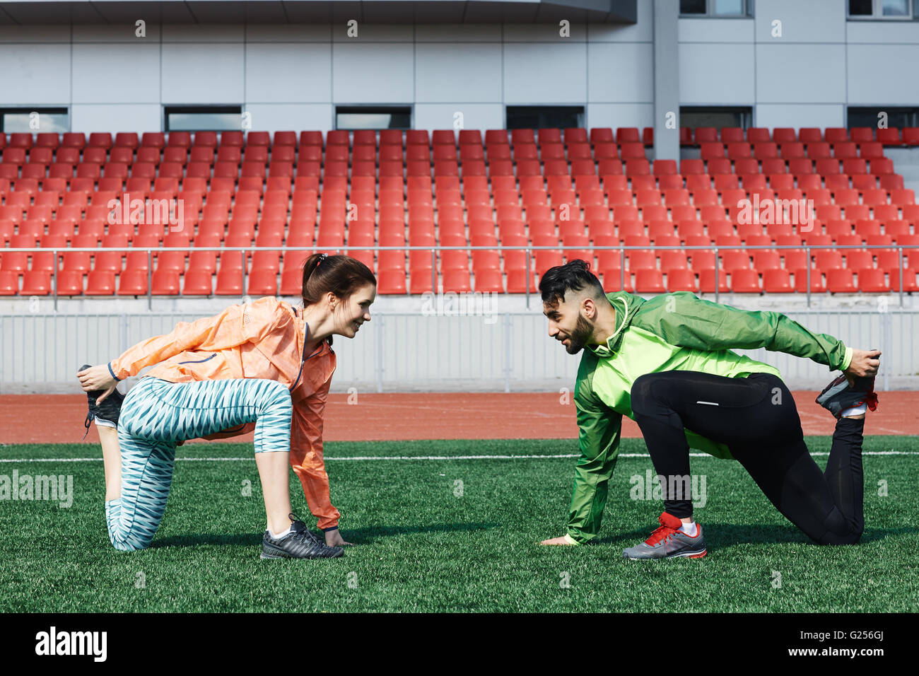 Exercising before run Stock Photo - Alamy