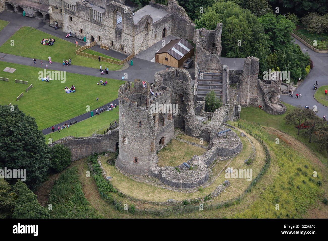An aerial view of Dudley Castle, a ruined fortification in the West ...