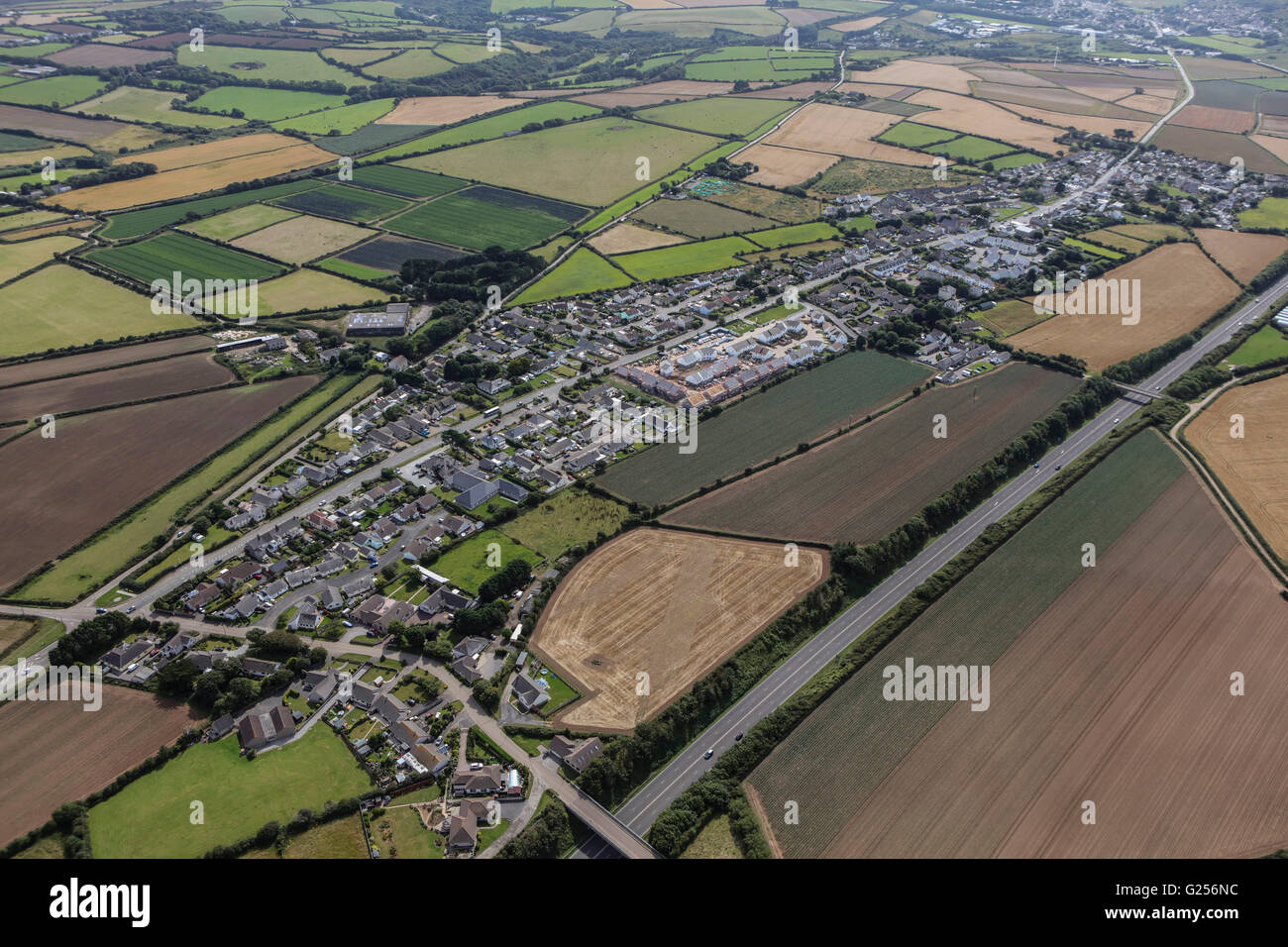 An aerial view of the Cornish village of Connor Downs Stock Photo - Alamy