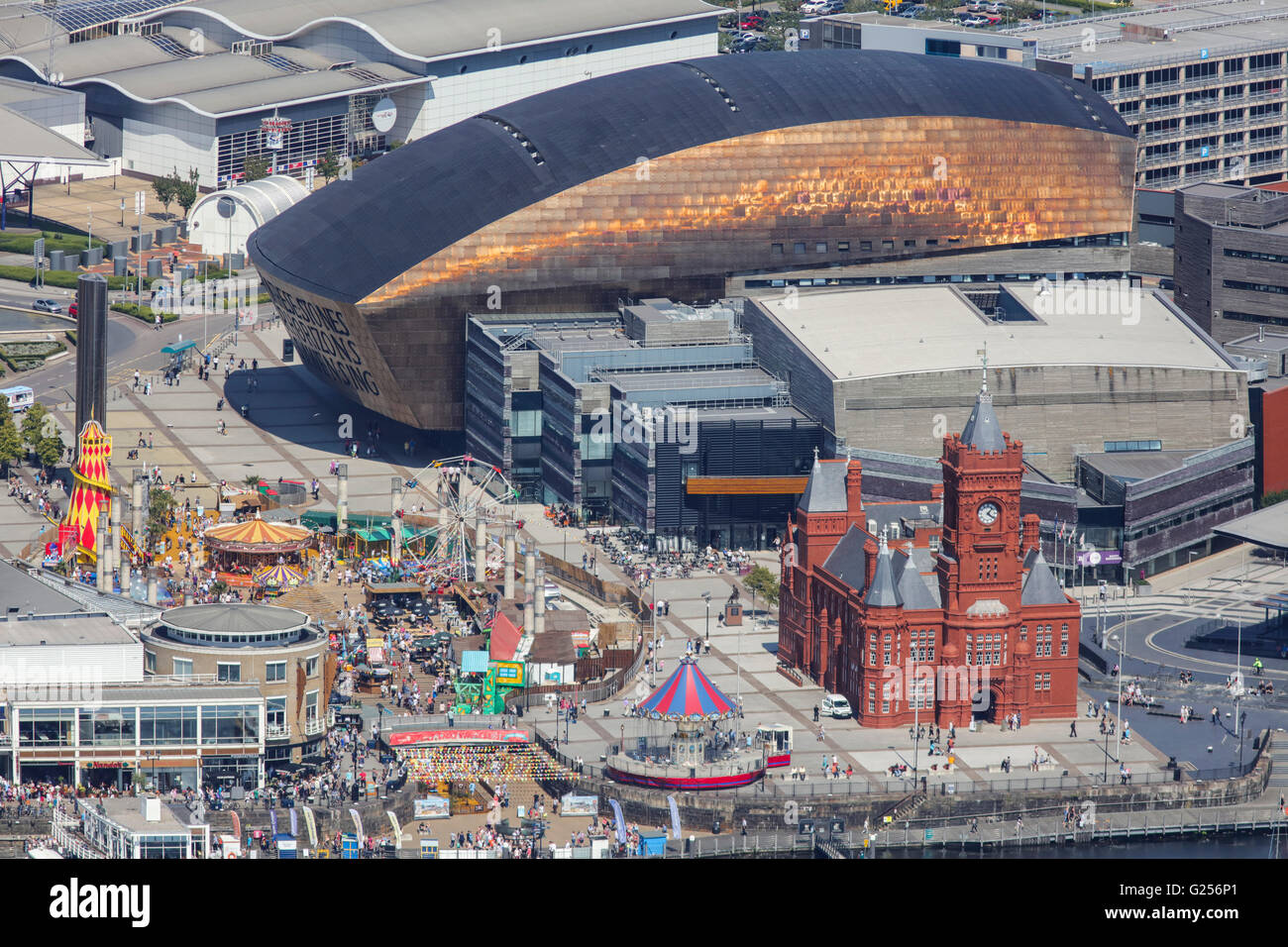 An aerial view of the Wales Millennium Centre, Cardiff Bay Stock Photo ...