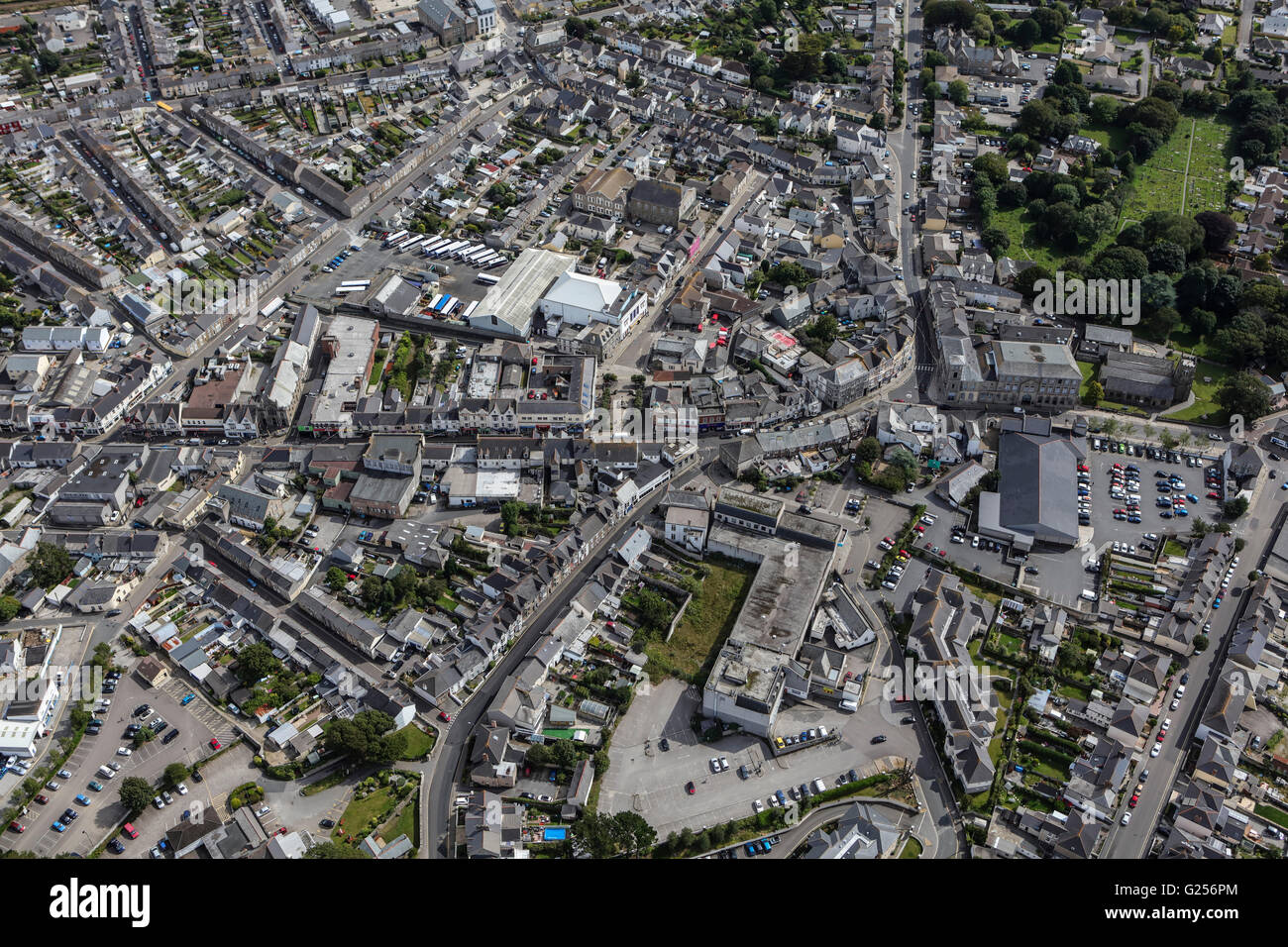 An aerial view of the town centre of Camborne, Cornwall Stock Photo - Alamy