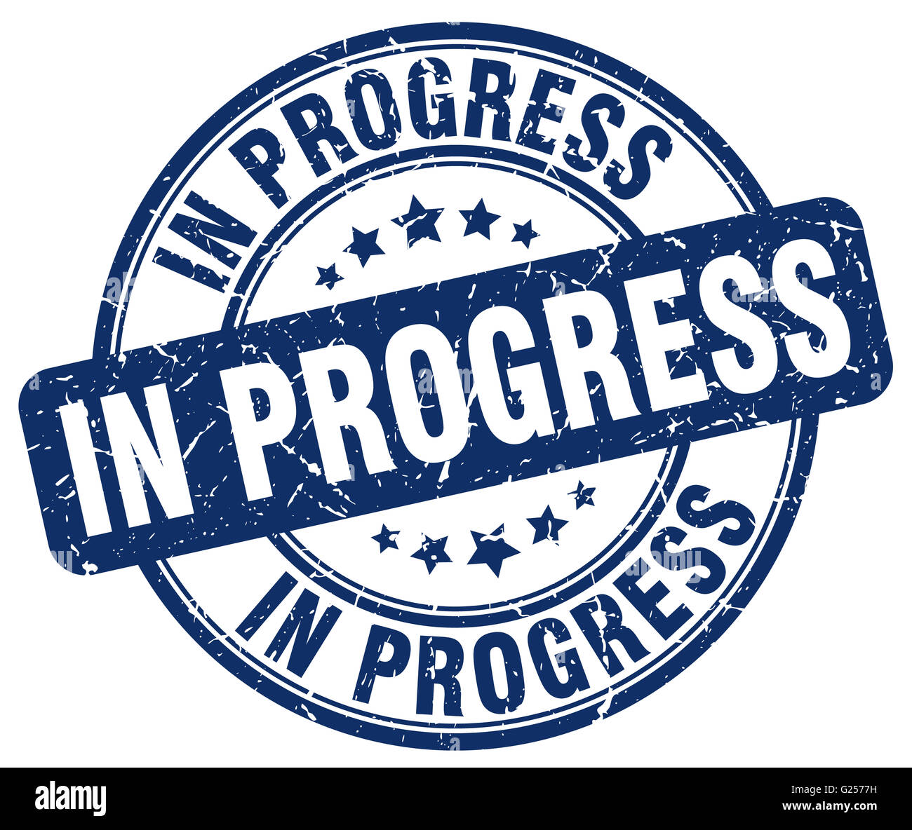 in progress blue grunge round vintage rubber stamp Stock Photo - Alamy