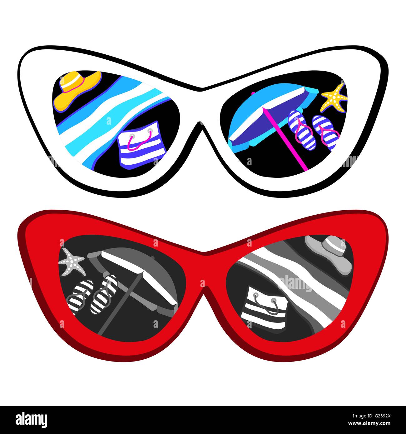 Sunglasses with sunset reflection at beach Stock Vector Image & Art - Alamy