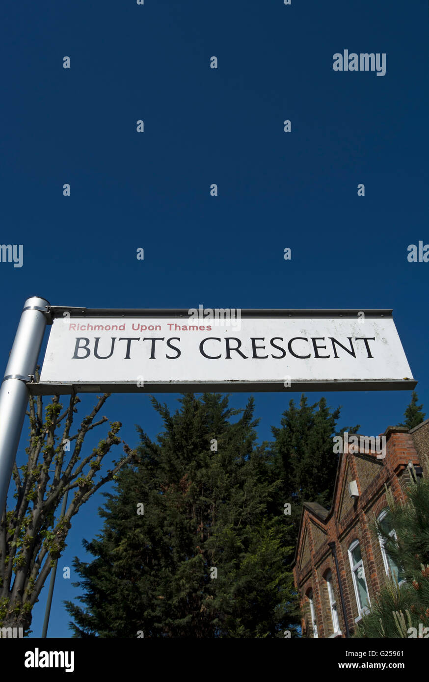 british street name sign for butts crescent, twickenham, middlesex ...