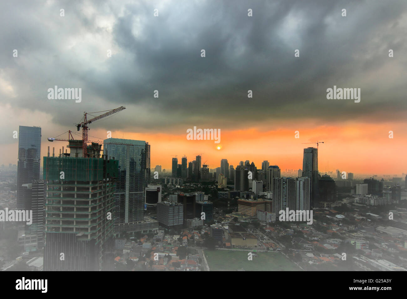 Jakarta skyline at sunset, Indonesia Stock Photo - Alamy