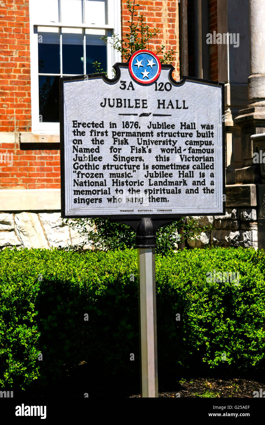Jubilee Hall history plaque on Fisk University campus in Nashville TN ...