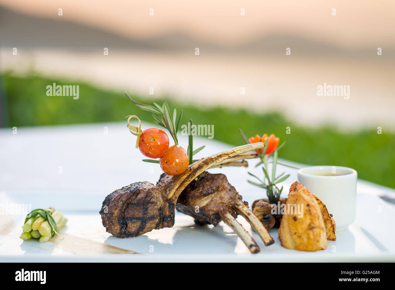 Grilled Lamb rack with vegetables Stock Photo - Alamy