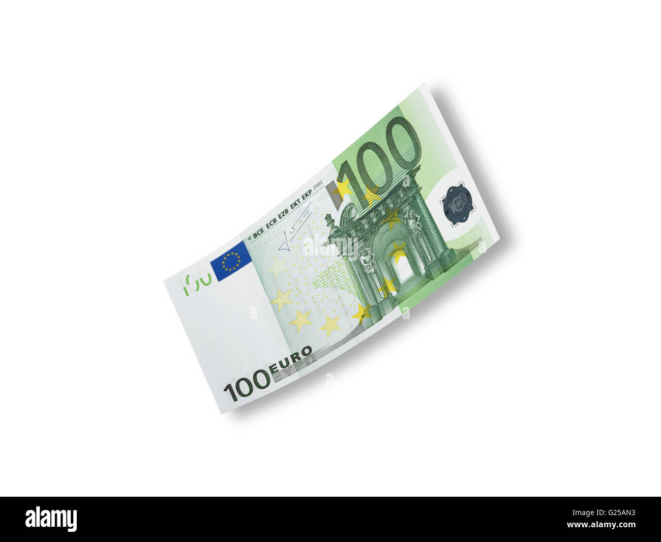 One hundred euro bill isolated on white. Horizontal format Stock Photo ...