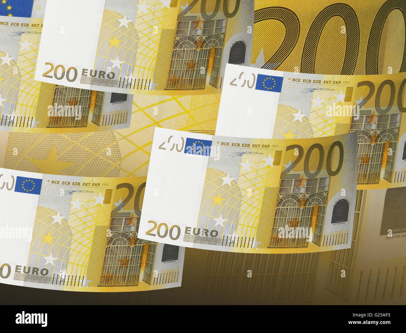 Two hundred euro bill in warm tone. Horizontal format Stock Photo - Alamy