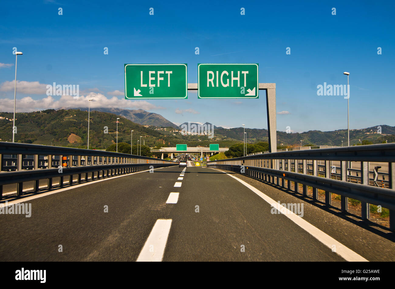 Road with left and right road signs Stock Photo - Alamy