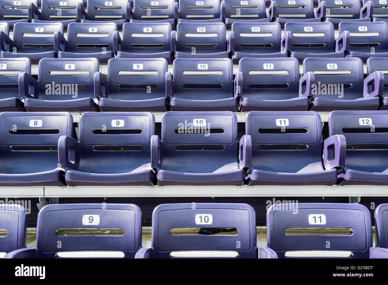 Purple Stadium Seats Straight On with numbers Stock Photo - Alamy