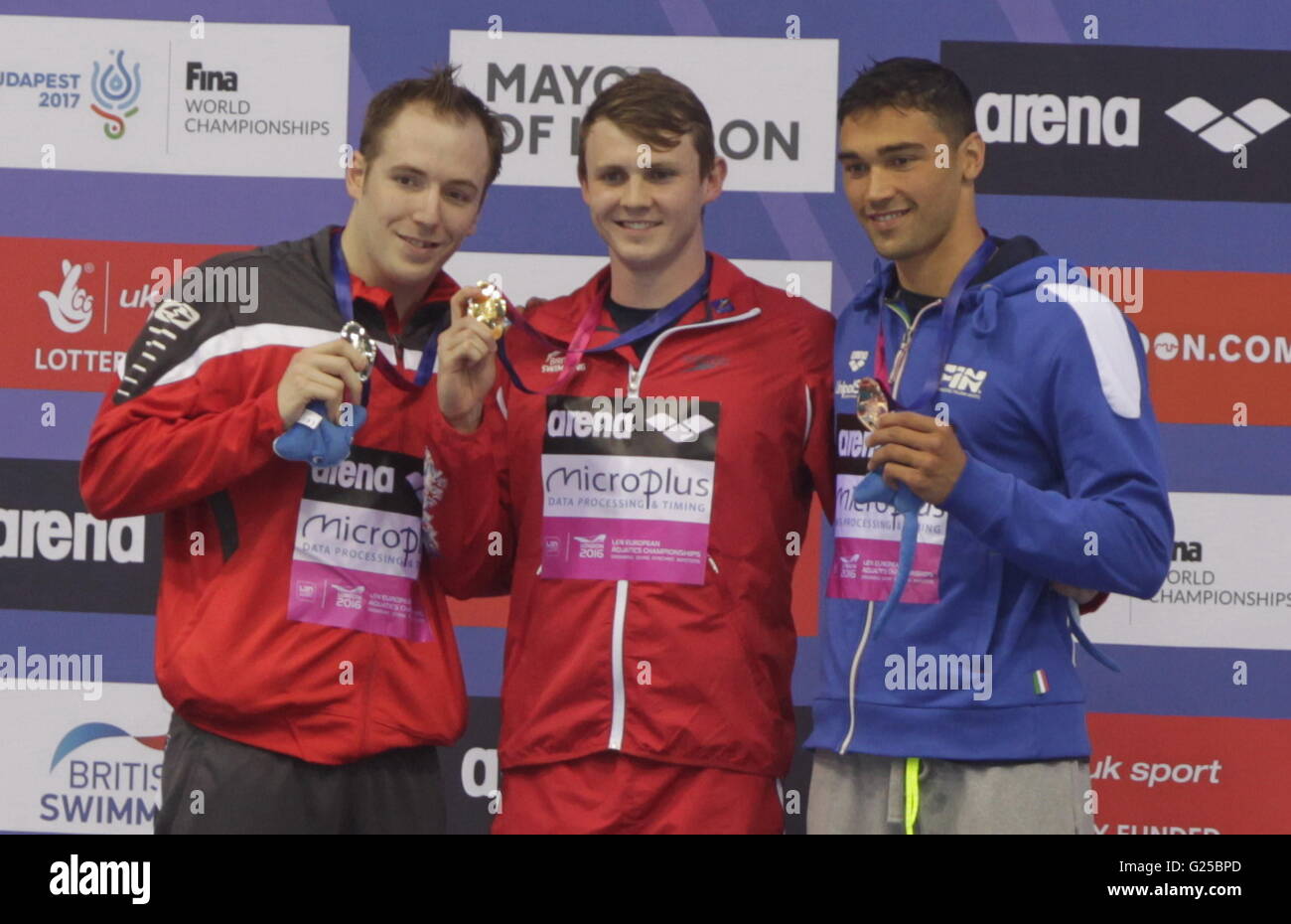 London, England: May 19, 2016 Ross Murdoch, Koch Marco and Luca Pizzini ...
