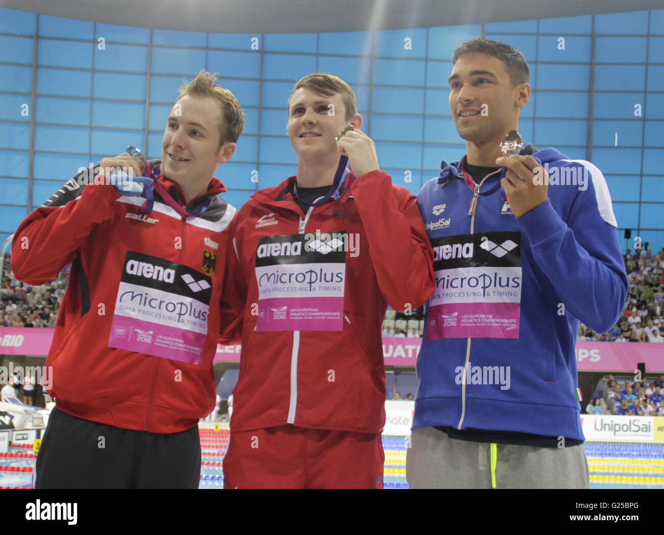 London, England: May 19, 2016 Ross Murdoch, Koch Marco and Luca Pizzini ...