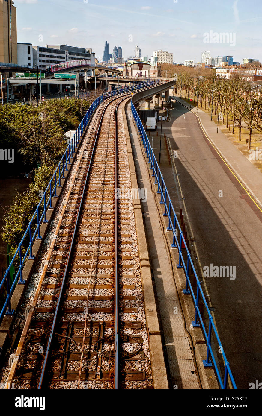 London light railway tracks and train Stock Photo - Alamy