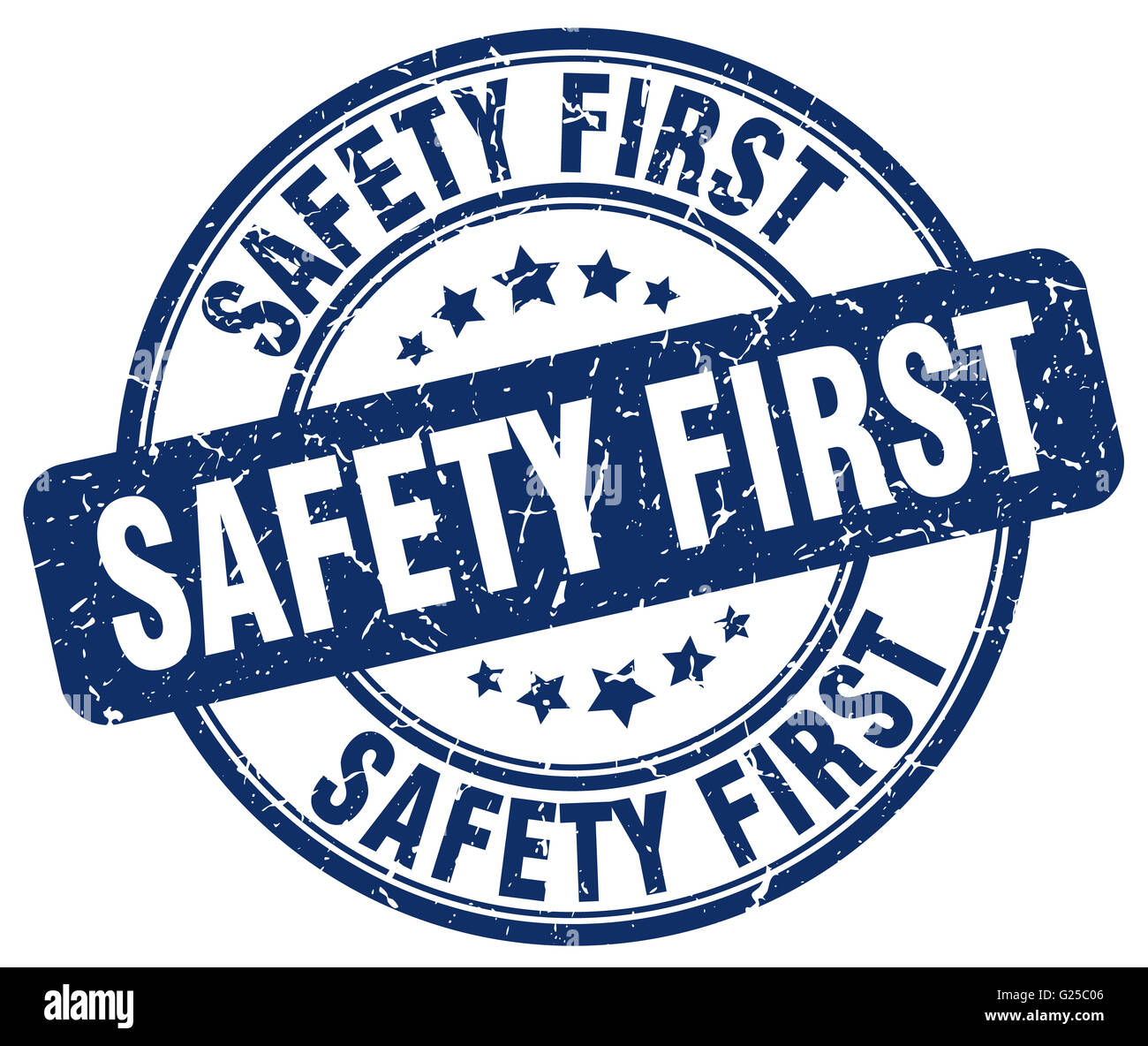 safety first blue grunge round vintage rubber stamp Stock Photo - Alamy