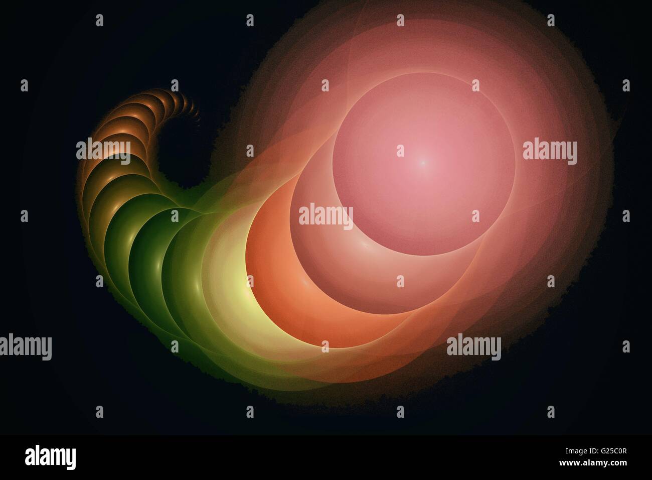 On a black background - bright-red ball, near the yellow oval and line ...