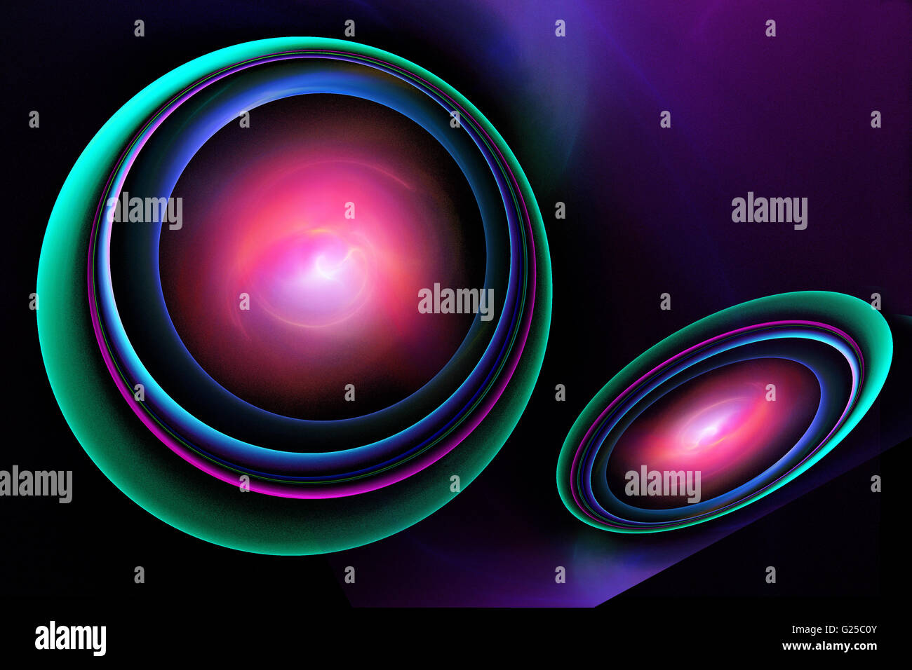 On a black background - bright-red ball, near the yellow oval and line ...