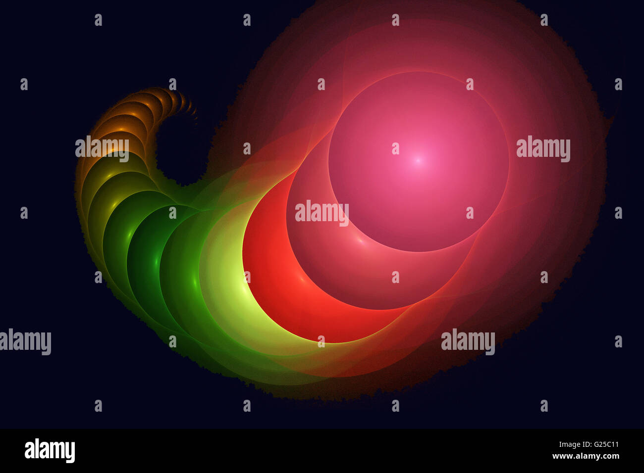On a black background - bright-red ball, near the yellow oval and line ...