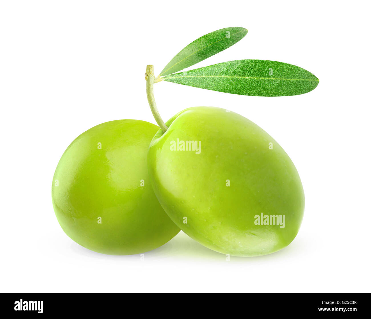Isolated olives. Two green olives isolated on white background with ...