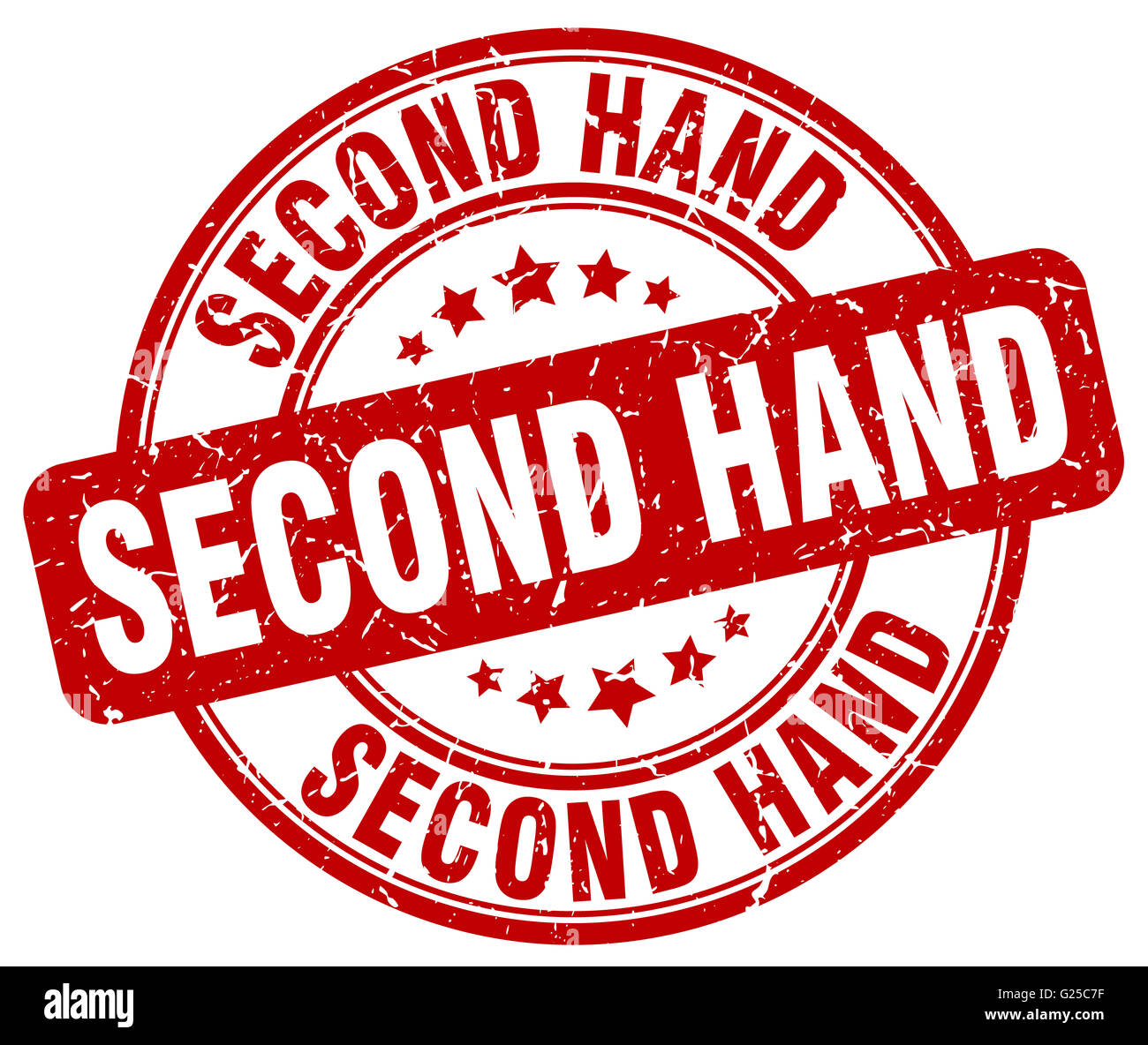 second hand red grunge round vintage rubber stamp Stock Photo - Alamy