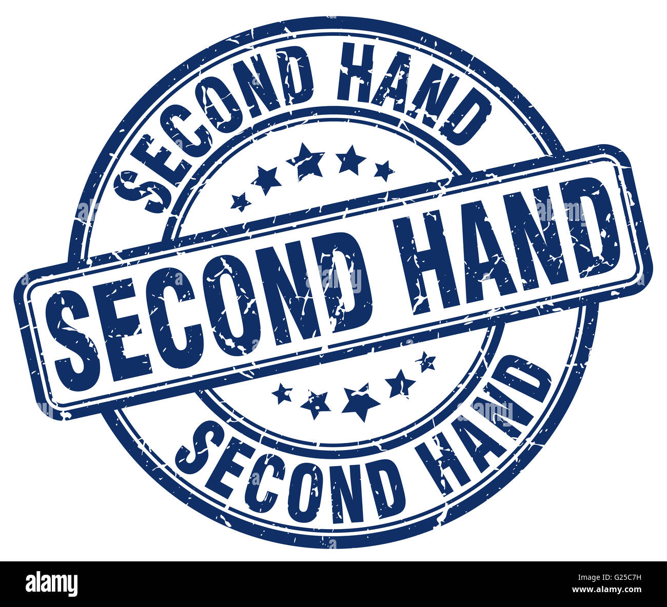second hand blue grunge round vintage rubber stamp Stock Photo - Alamy