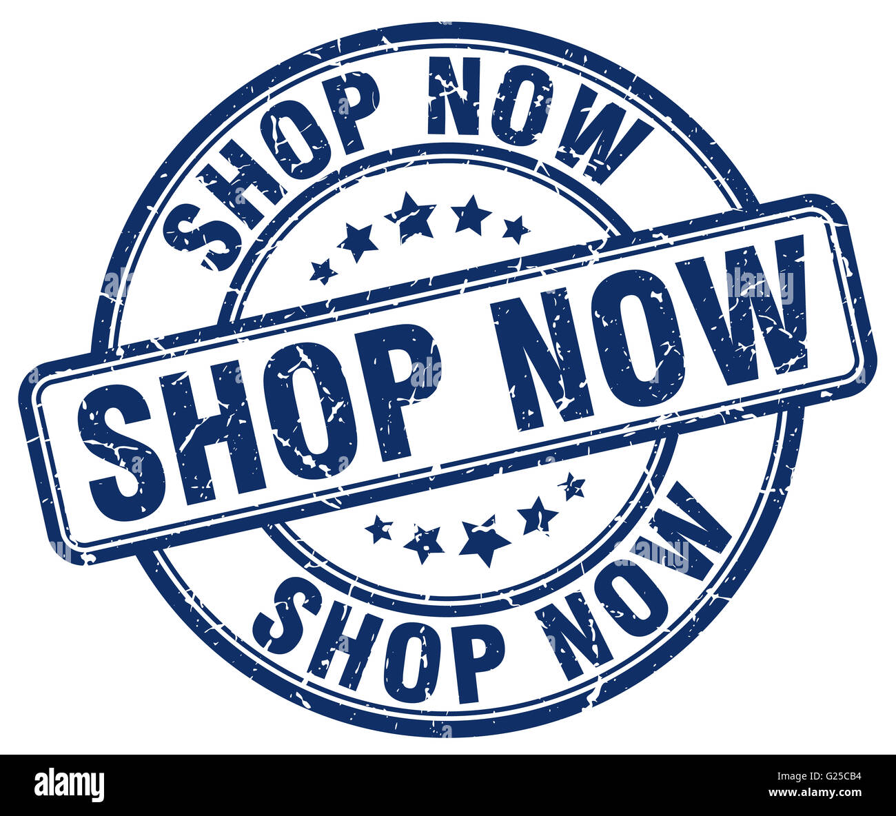 shop now blue grunge round vintage rubber stamp Stock Photo - Alamy
