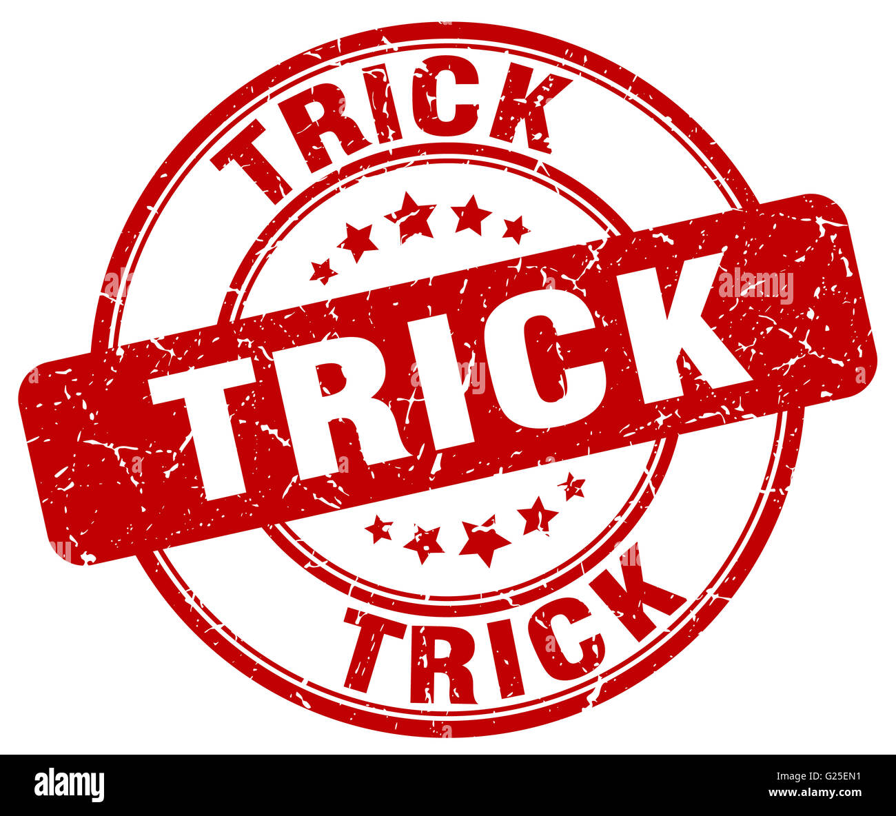 trick red grunge round vintage rubber stamp Stock Photo - Alamy