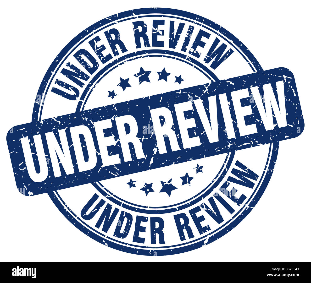 under review blue grunge round vintage rubber stamp Stock Photo - Alamy