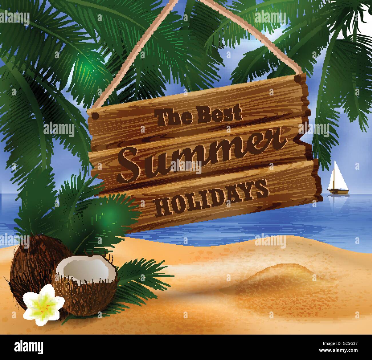 hanging wooden board on tropical background Stock Vector Image & Art ...