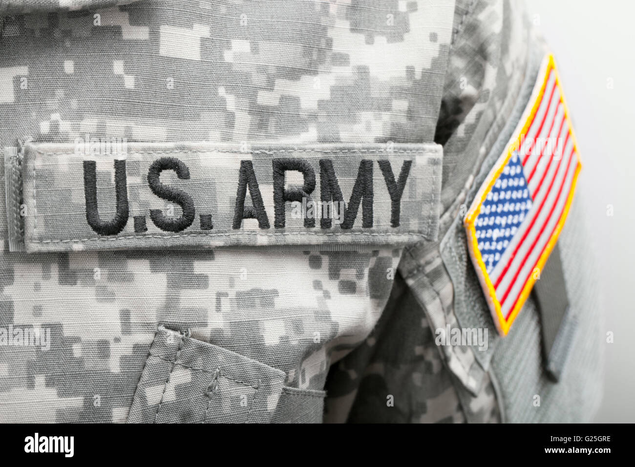 USA flag U.S. ARMY patch on military uniform - close up studio shot ...