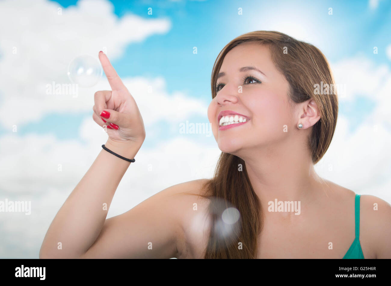 Hand touch bubbles hi-res stock photography and images - Alamy