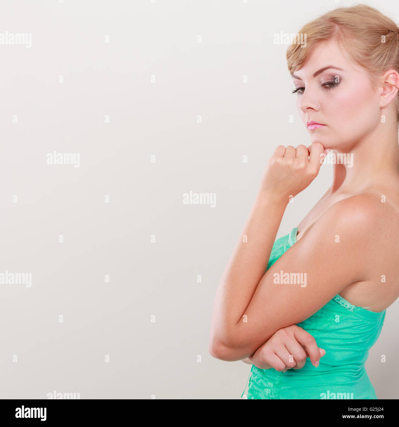 Loneliness negative emotion facial expression concept. Young sad lonely ...