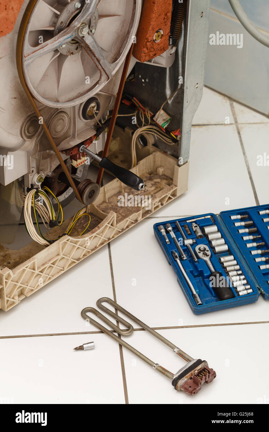 Mechanical industrial domestic electrical engineering concept. Washing ...