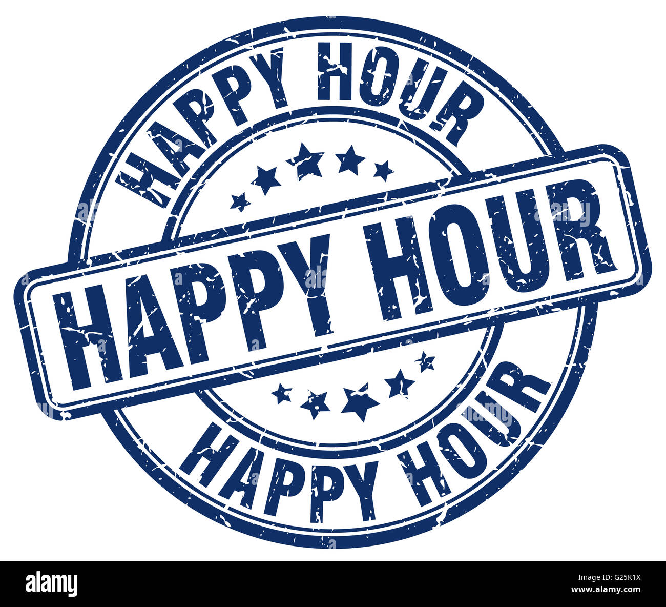 happy hour blue grunge round vintage rubber stamp Stock Photo - Alamy
