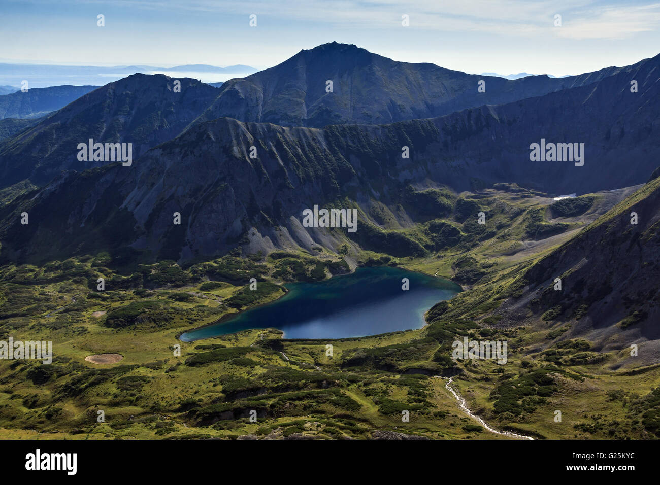 Landscape on Kamchatka Peninsula: view of beautiful mountain lake ...