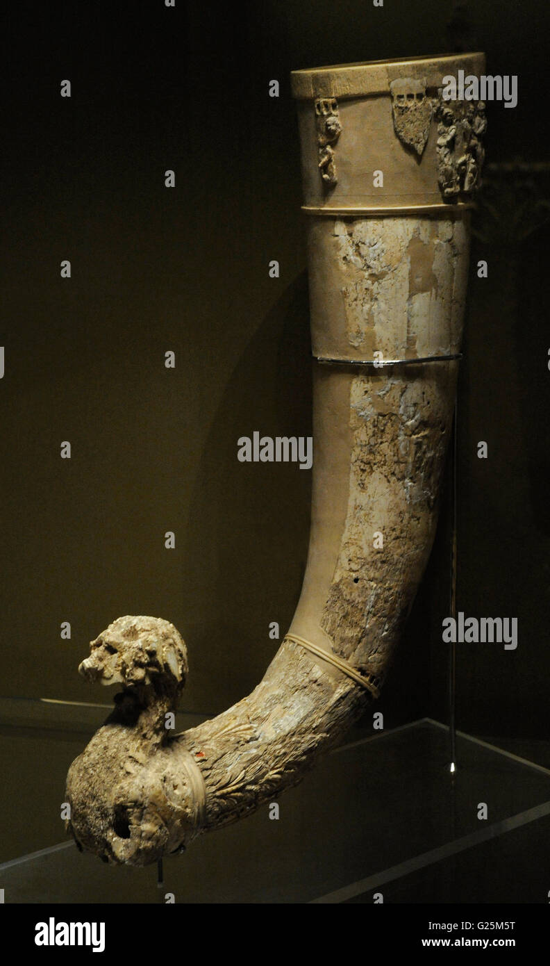 Parthian period. Rhyton. Ivory; carving, engraving. Parthia. 2nd c. BC ...