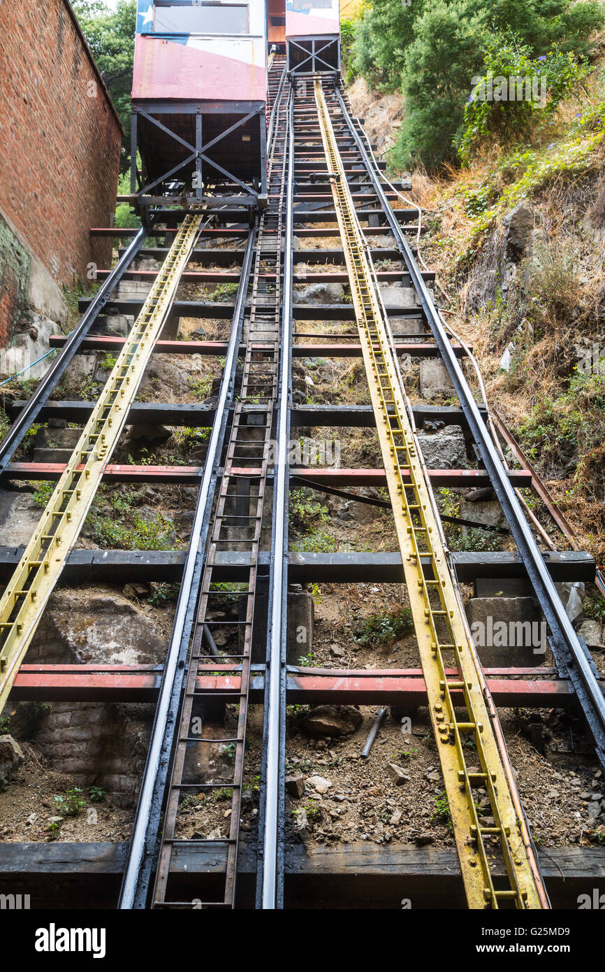 One of the funicular track in Valparaiso, Chile, South America Stock ...