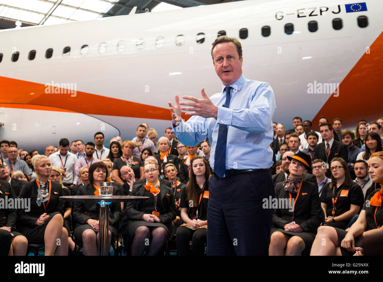 Prime Minister David Cameron delivers a speech to easyJet employees at ...