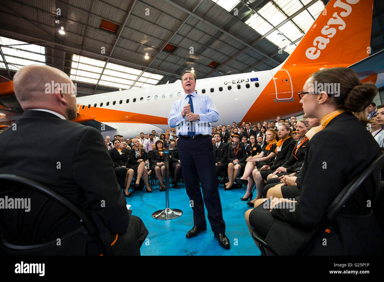 Prime Minister David Cameron delivers a speech to easyJet employees at ...