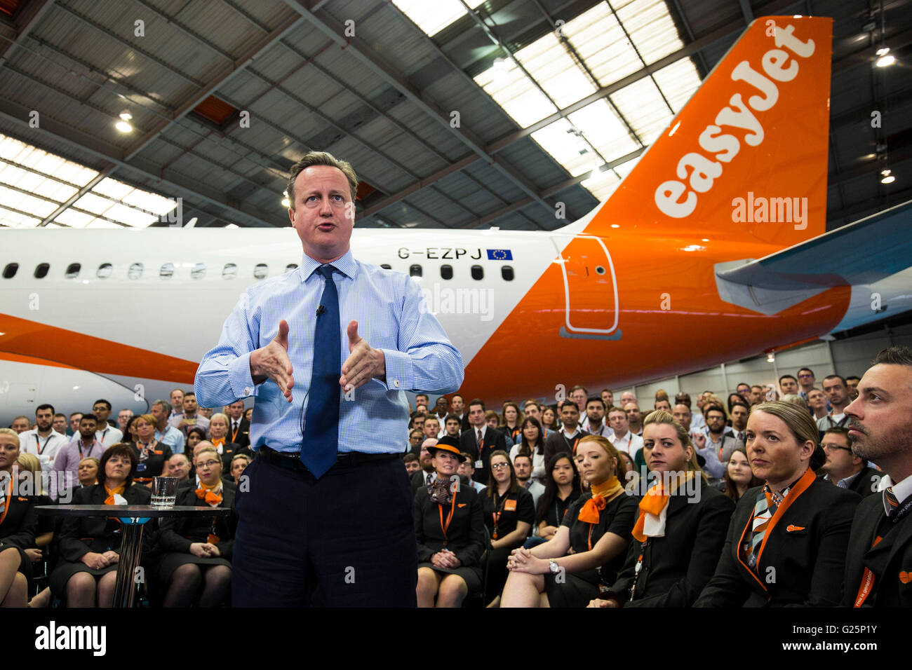 Prime Minister David Cameron delivers a speech to easyJet employees at ...