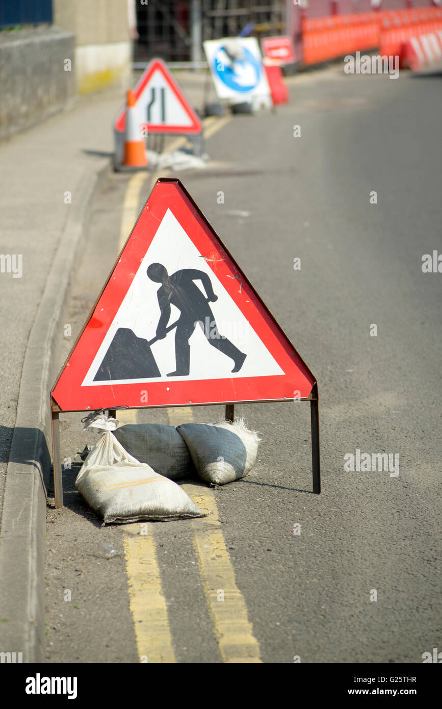 Roadworks signs in Penzance, Cornwall England UK Stock Photo - Alamy
